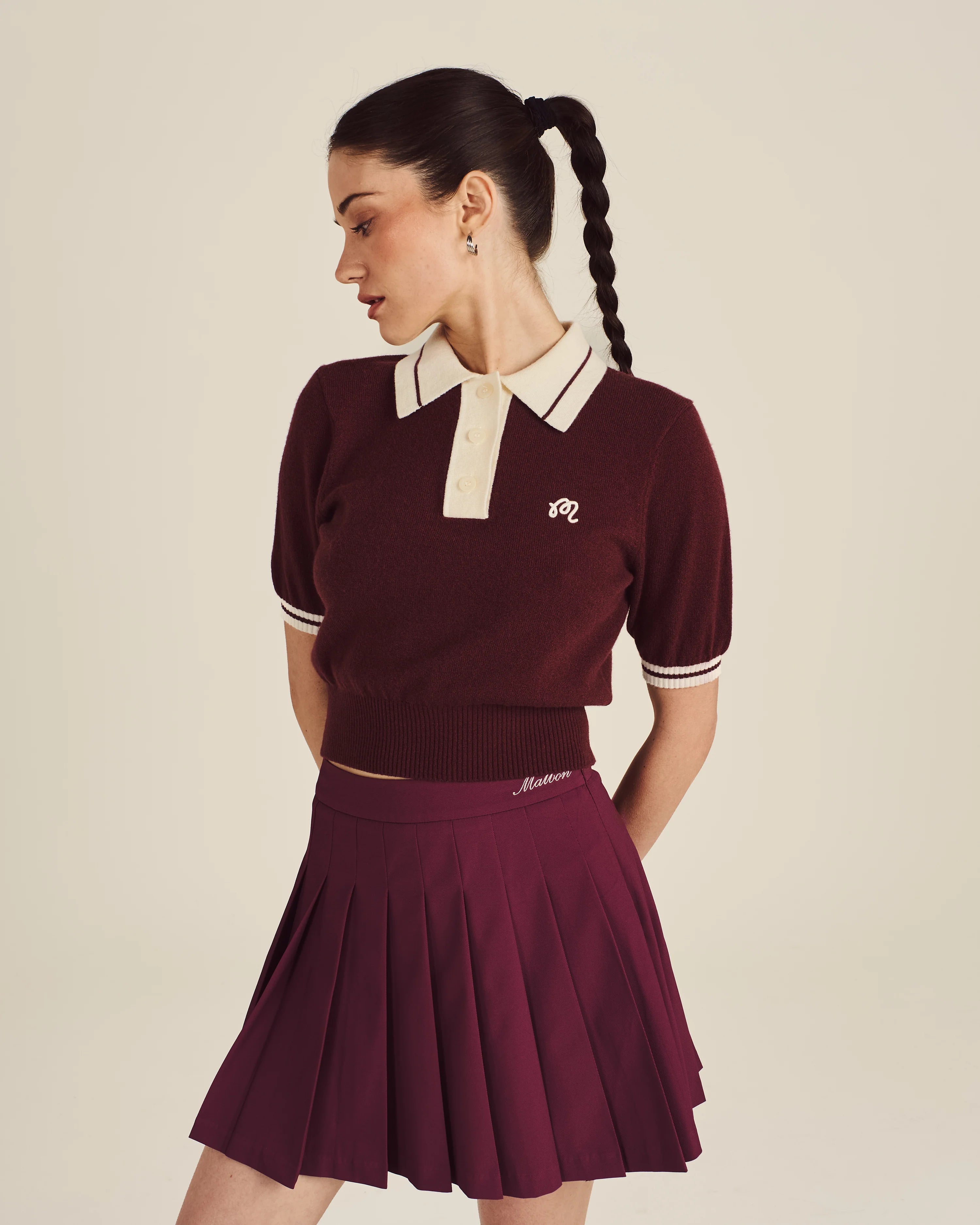 Malbon Golf Womens Mikayla Knit Polo - Red Mahogany – Bisque Golf